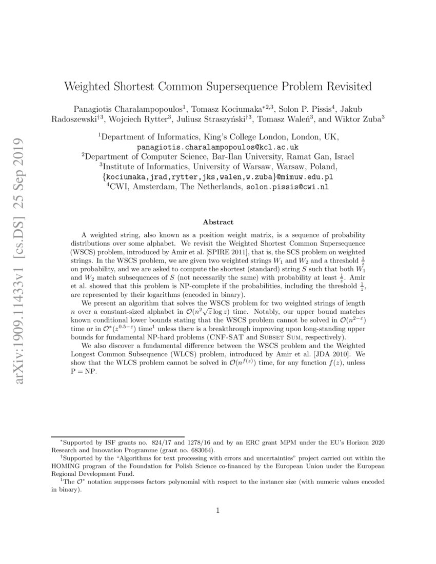 Weighted Shortest Common Supersequence Problem Revisited Deepai 1772