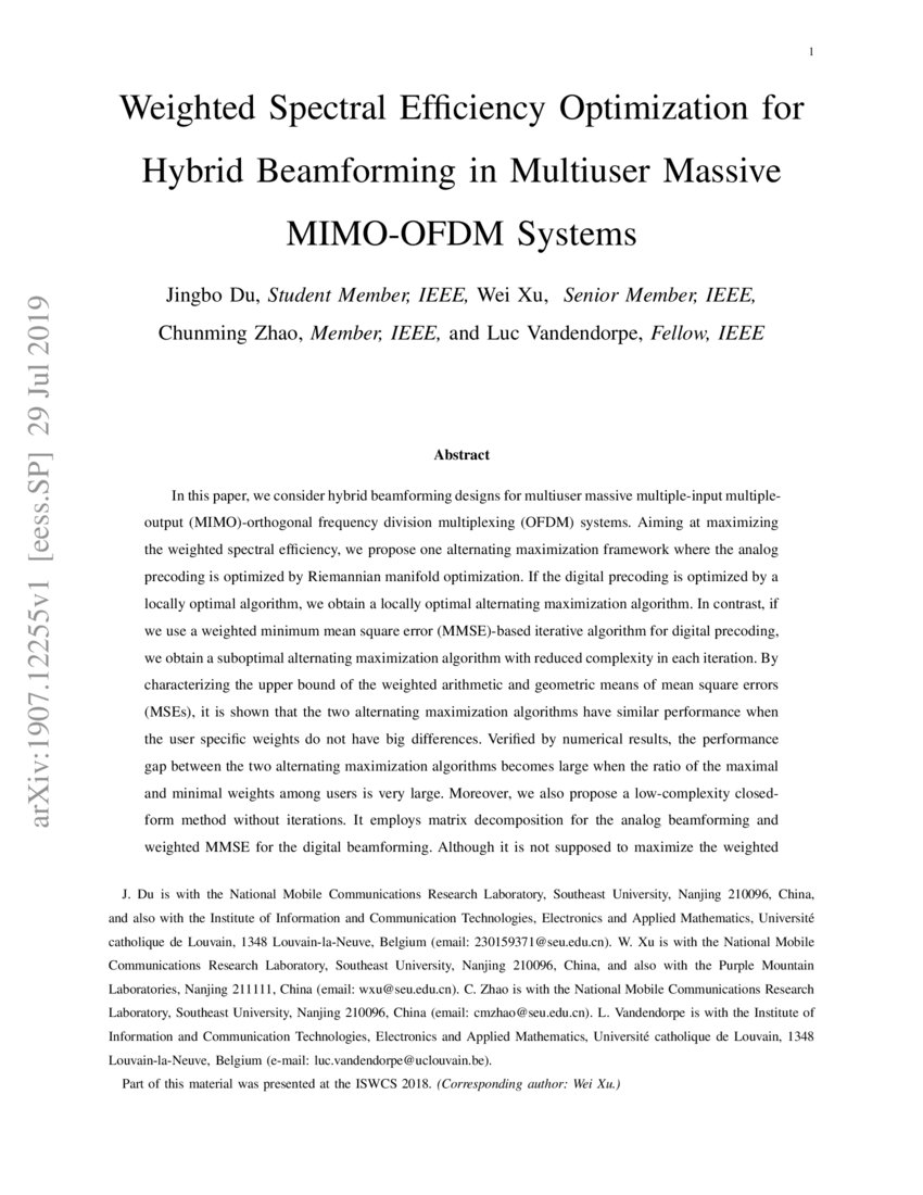 Weighted Spectral Efficiency Optimization For Hybrid Beamforming In Multiuser Massive Mimo Ofdm
