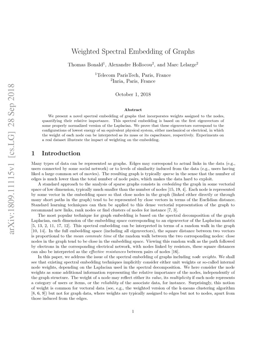 Weighted Spectral Embedding Of Graphs Deepai 