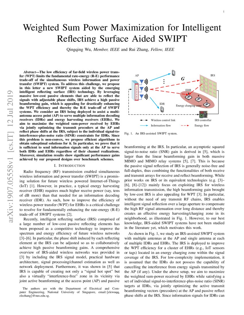 Weighted Sum Power Maximization For Intelligent Reflecting Surface Aided Swipt Deepai