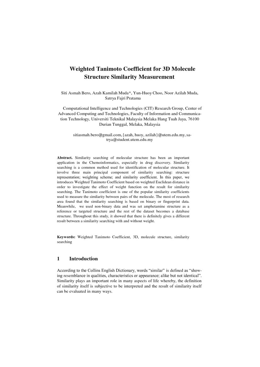 Weighted Tanimoto Coefficient for 3D Molecule Structure Similarity ...
