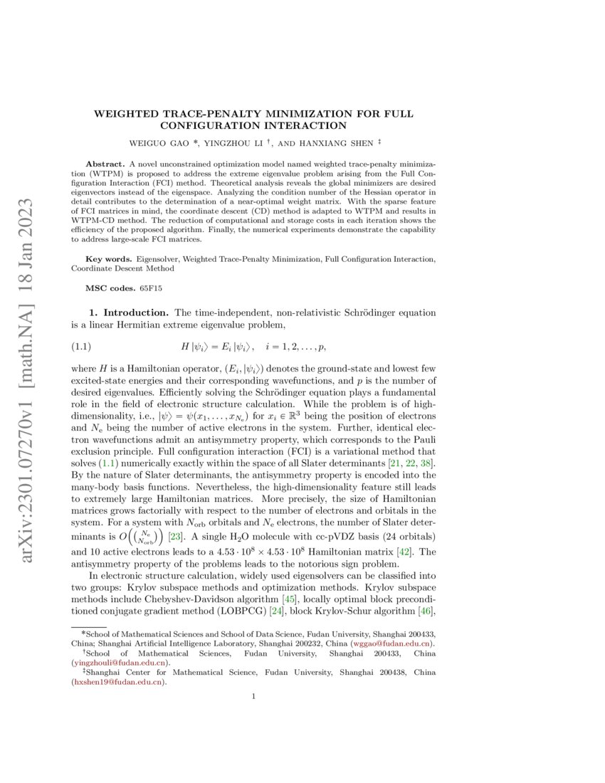 Weighted Trace Penalty Minimization For Full Configuration Interaction