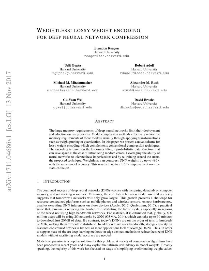 Weightless Lossy Weight Encoding For Deep Neural Network Compression Deepai
