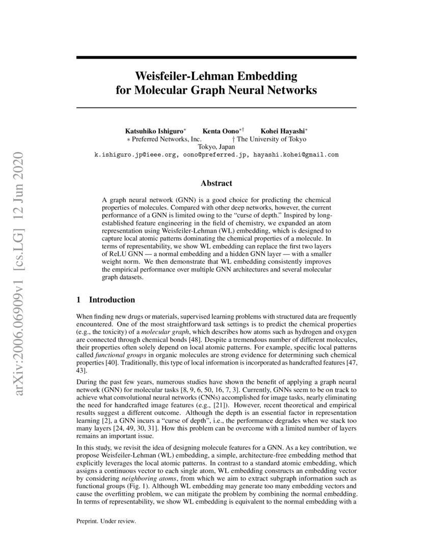 Weisfeiler-Lehman Embedding for Molecular Graph Neural Networks | DeepAI