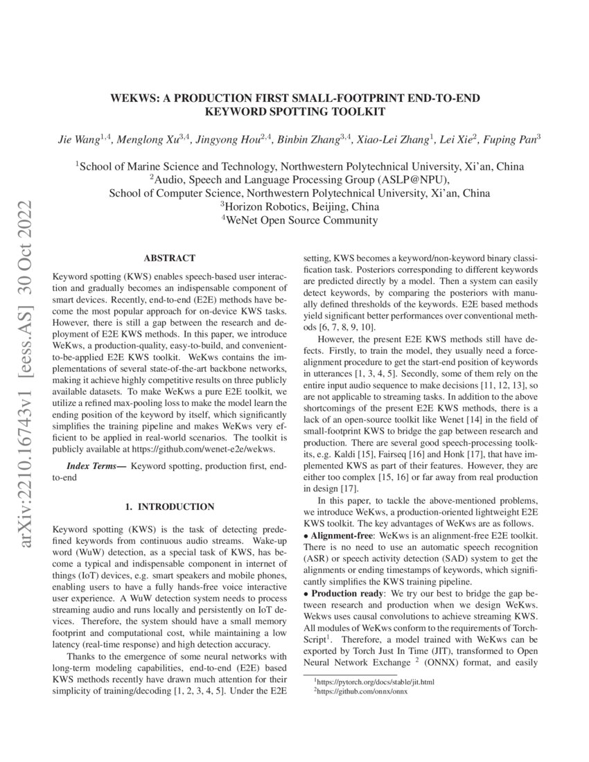 Wekws A Production First Small Footprint End To End Keyword Spotting