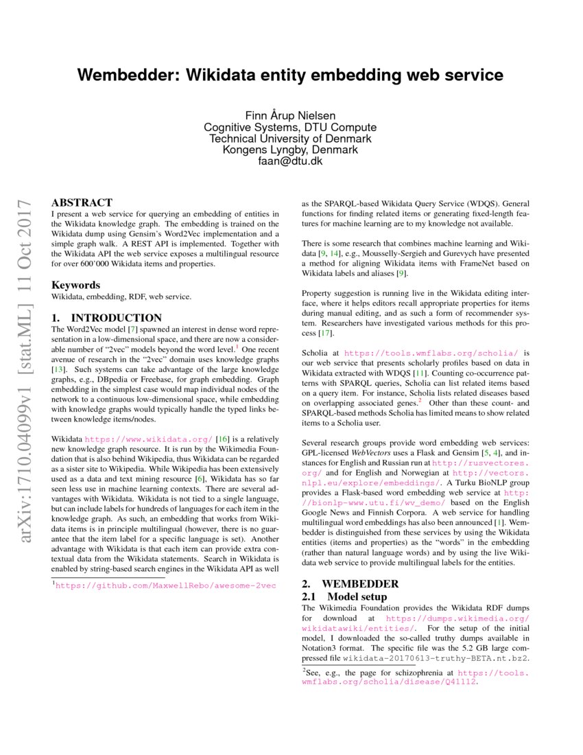 Wembedder: Wikidata entity embedding web service | DeepAI
