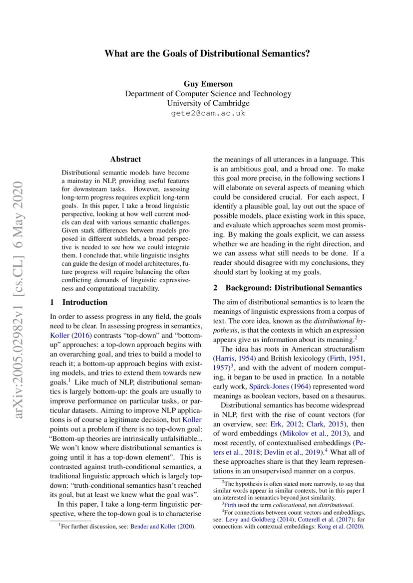 What are the Goals of Distributional Semantics? | DeepAI