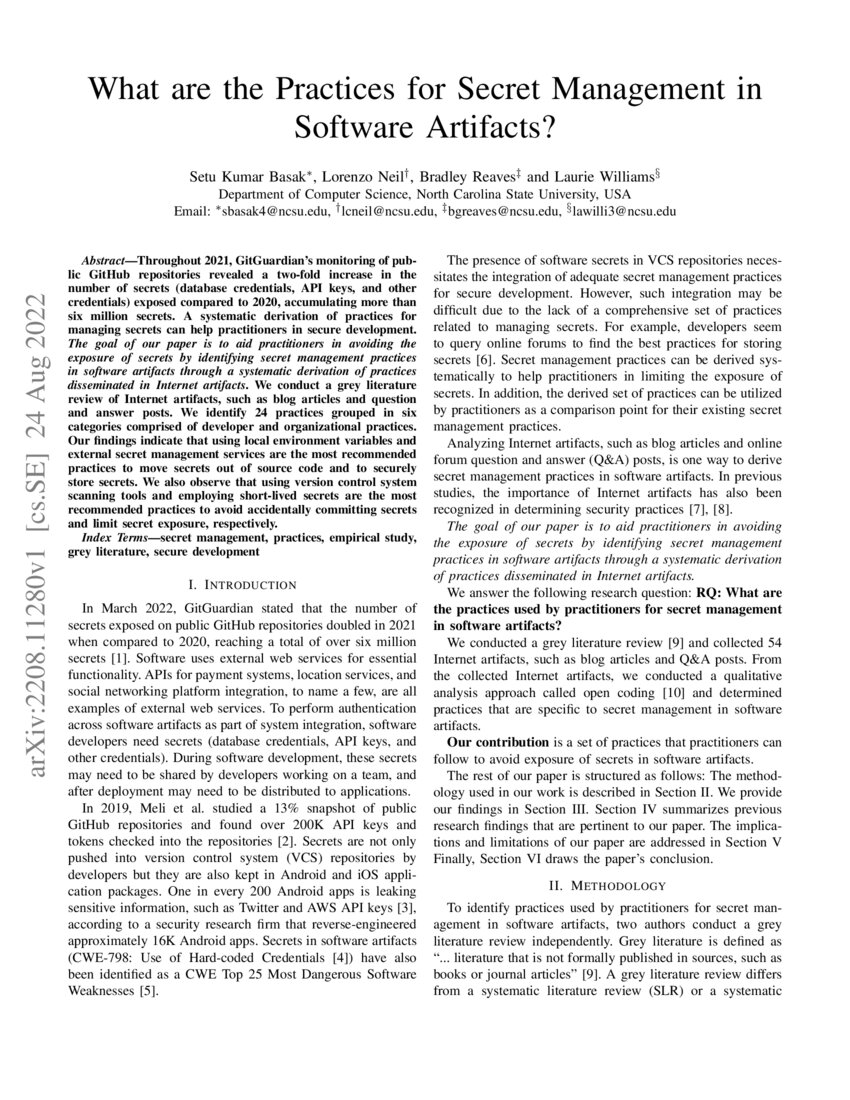 What are the Practices for Secret Management in Software Artifacts ...