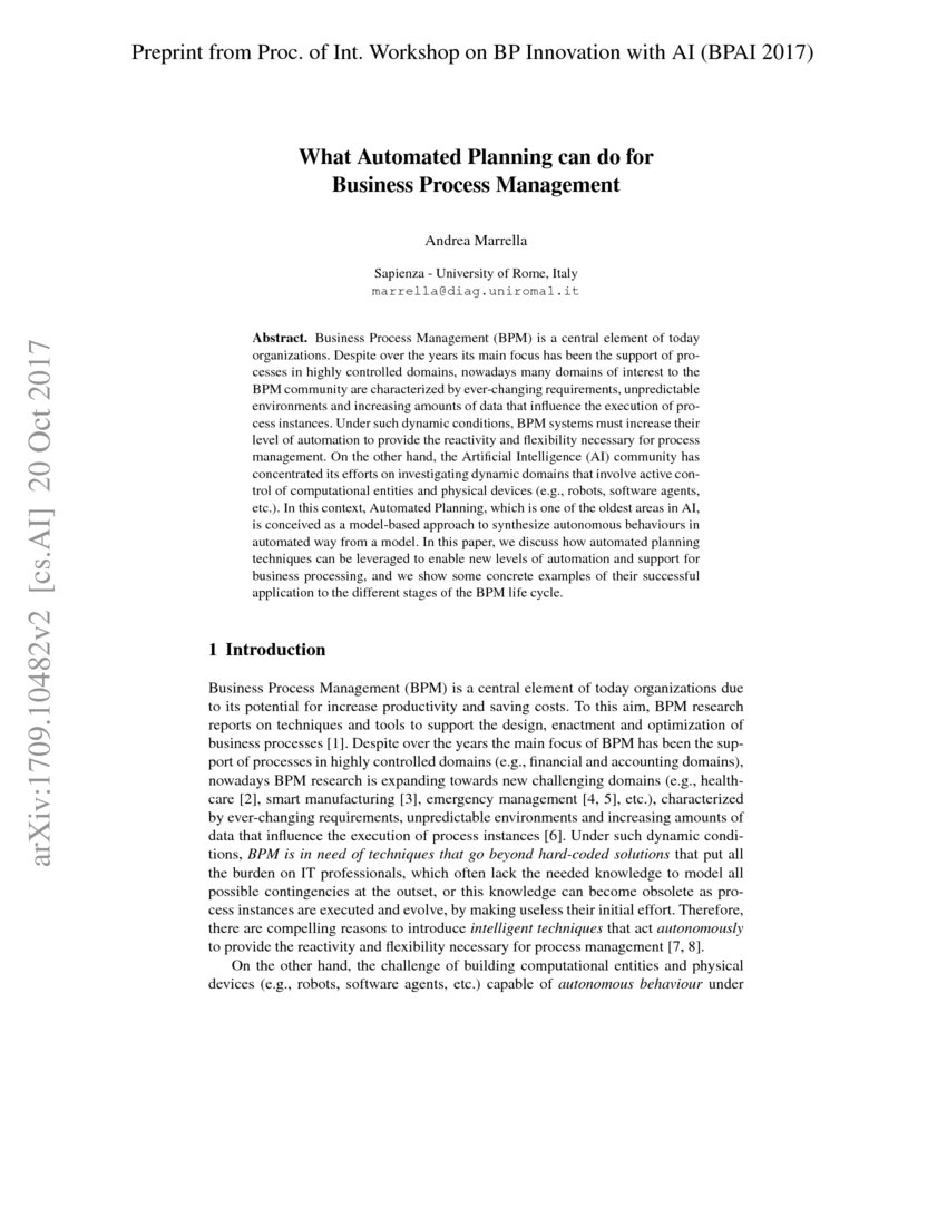 What Automated Planning can do for Business Process Management | DeepAI