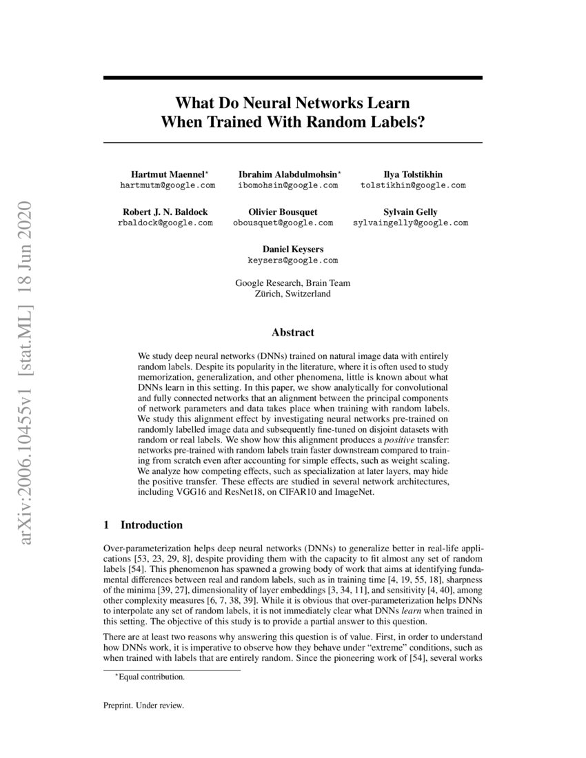 What Do Neural Networks Learn When Trained With Random Labels? | DeepAI