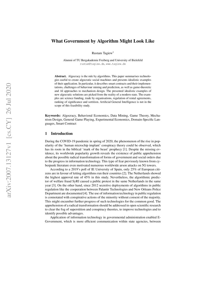 What Government by Algorithm Might Look Like | DeepAI