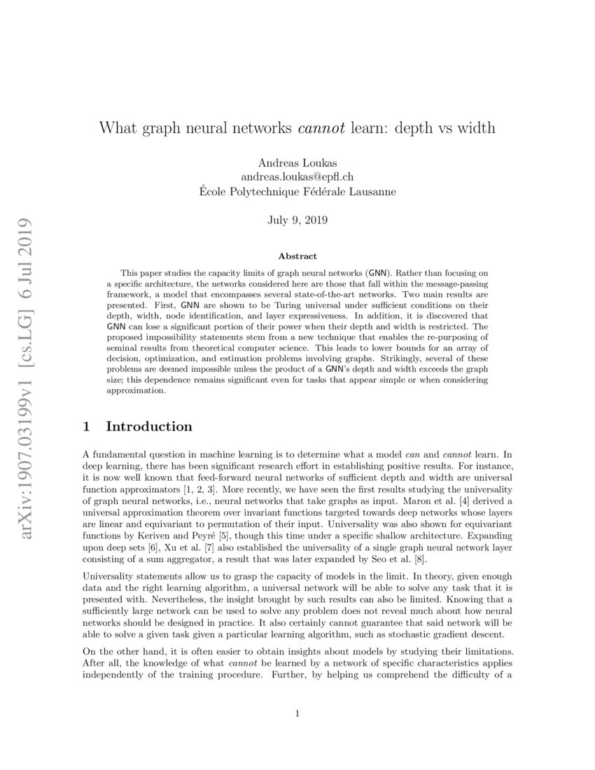 What Graph Neural Networks Cannot Learn Depth Vs Width Deepai