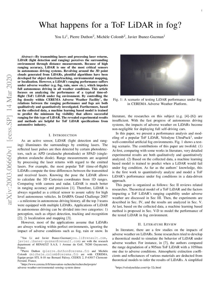 What happens for a ToF LiDAR in fog? | DeepAI