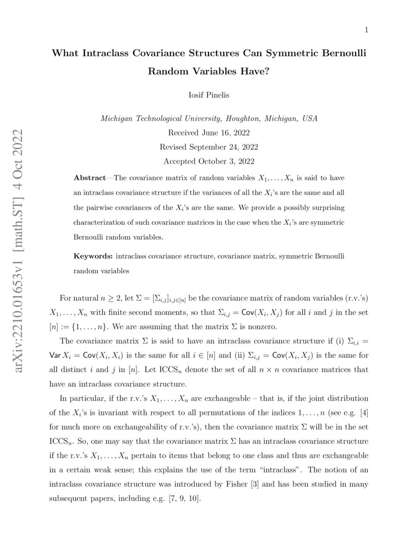 What Intraclass Covariance Structures Can Symmetric Bernoulli Random
