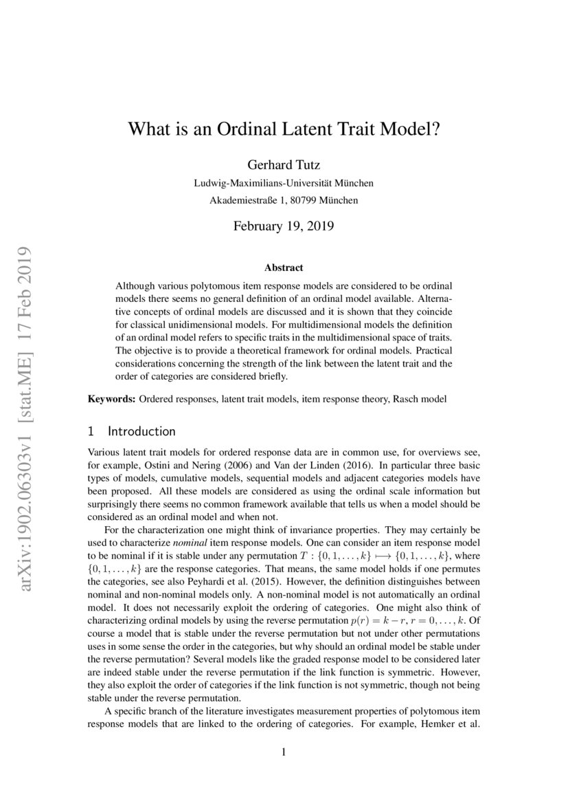 What Is An Ordinal Latent Trait Model Deepai