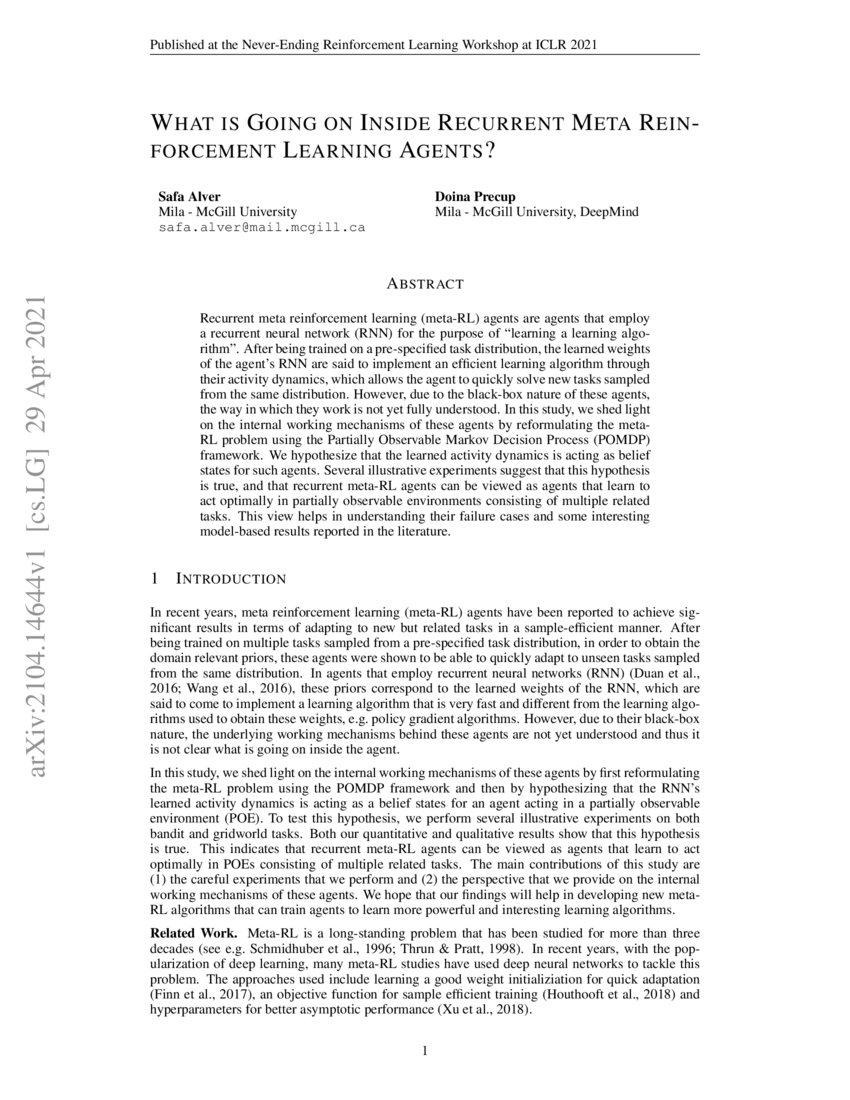 What is Going on Inside Recurrent Meta Reinforcement Learning Agents ...