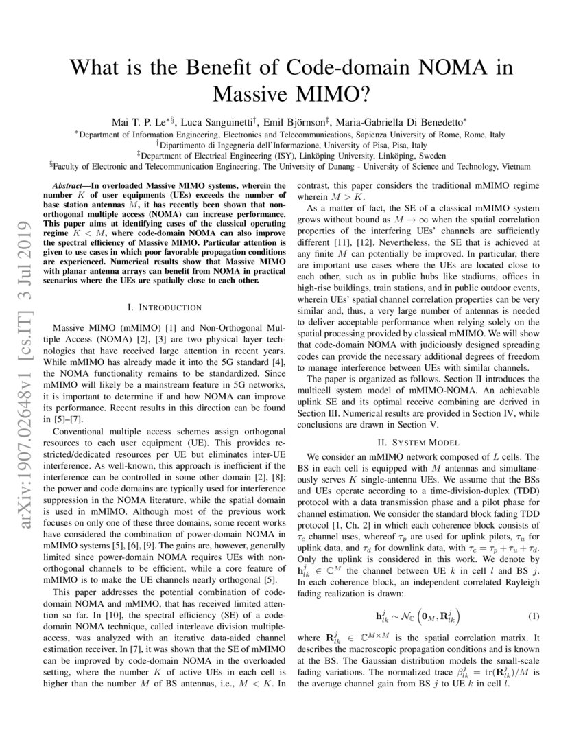 What is the Benefit of Code-domain NOMA in Massive MIMO? | DeepAI
