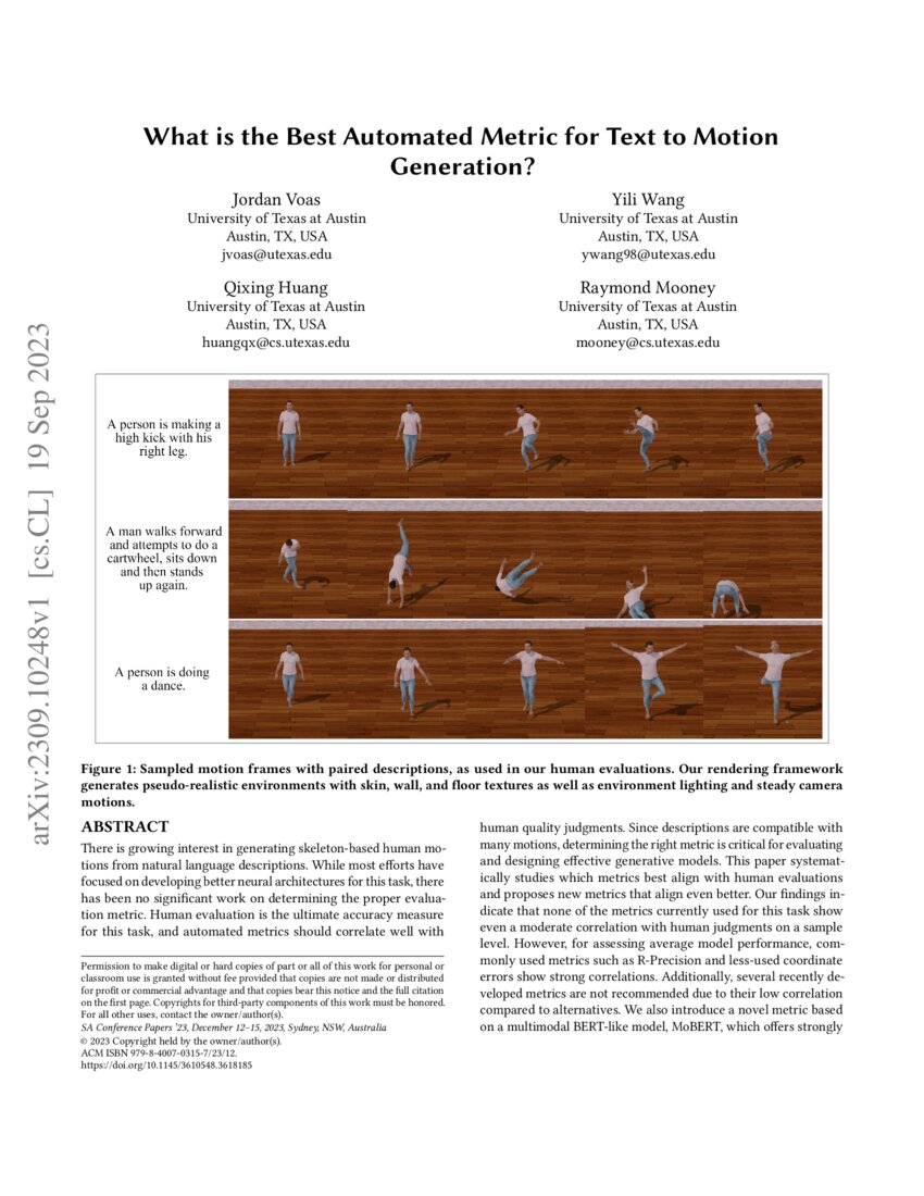 What is the Best Automated Metric for Text to Motion Generation? | DeepAI