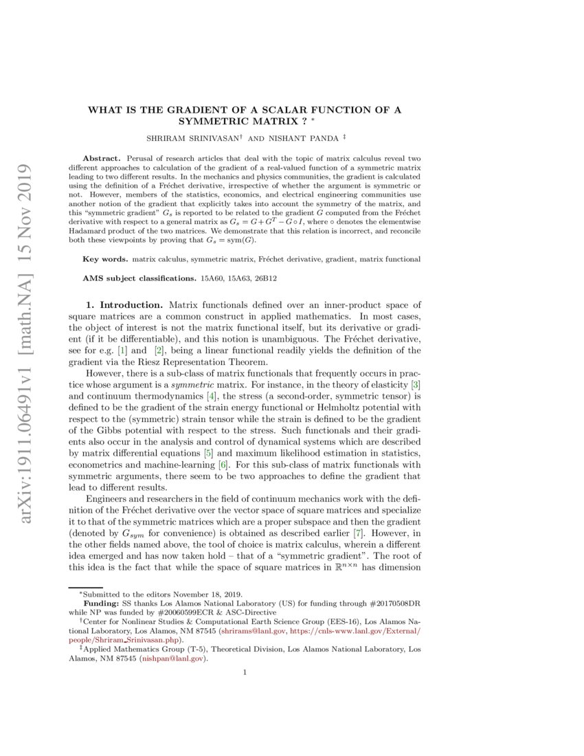 What is the gradient of a scalar function of a symmetric matrix ? | DeepAI