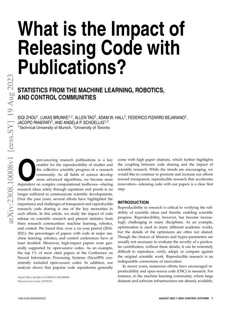 What is the Impact of Releasing Code with Publications? Statistics from ...