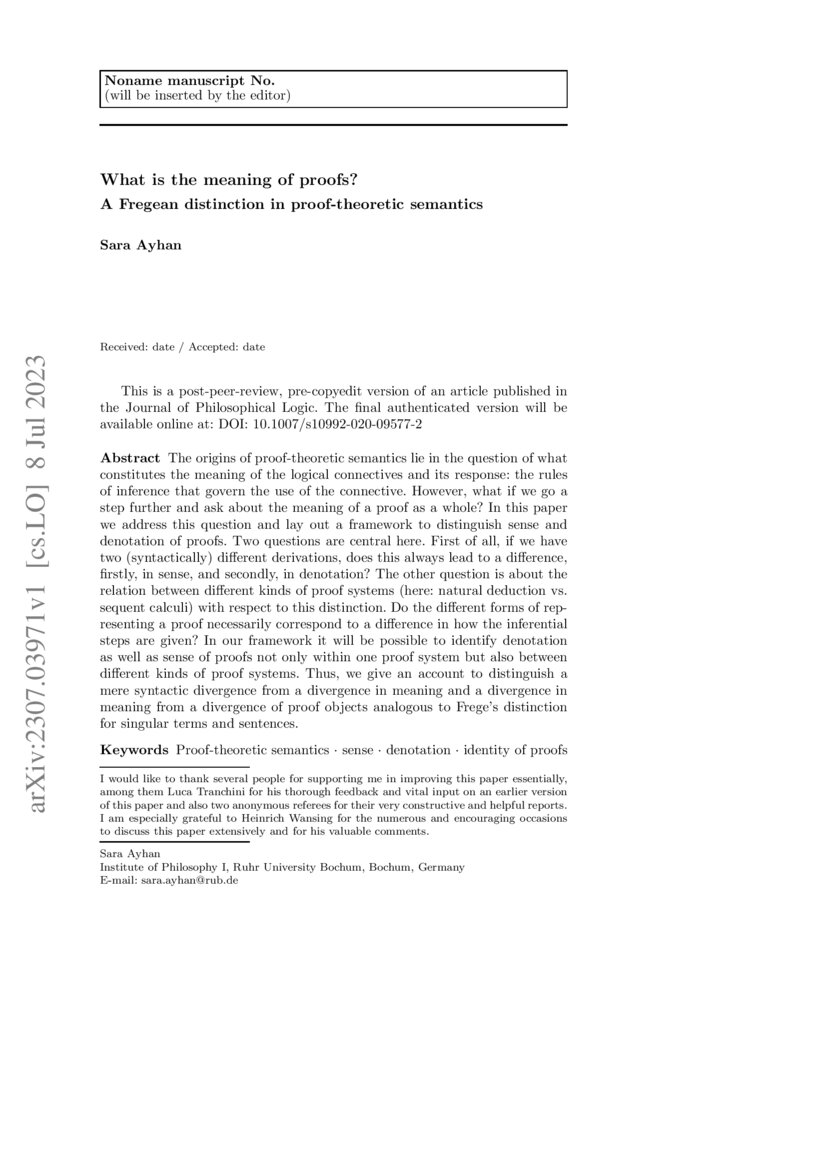 What is the meaning of proofs? A Fregean distinction in proof-theoretic ...