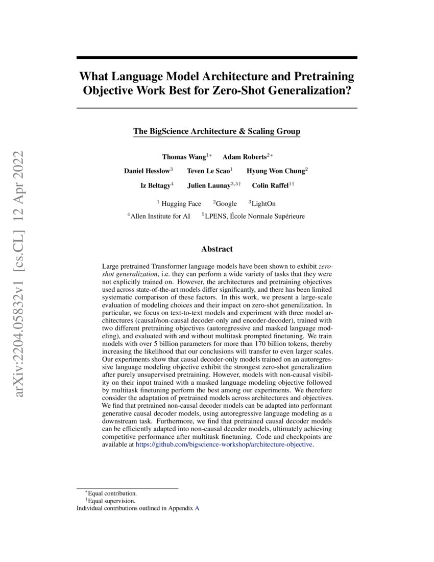 What Language Model Architecture and Pretraining Objective Work Best for Zero-Shot ...
