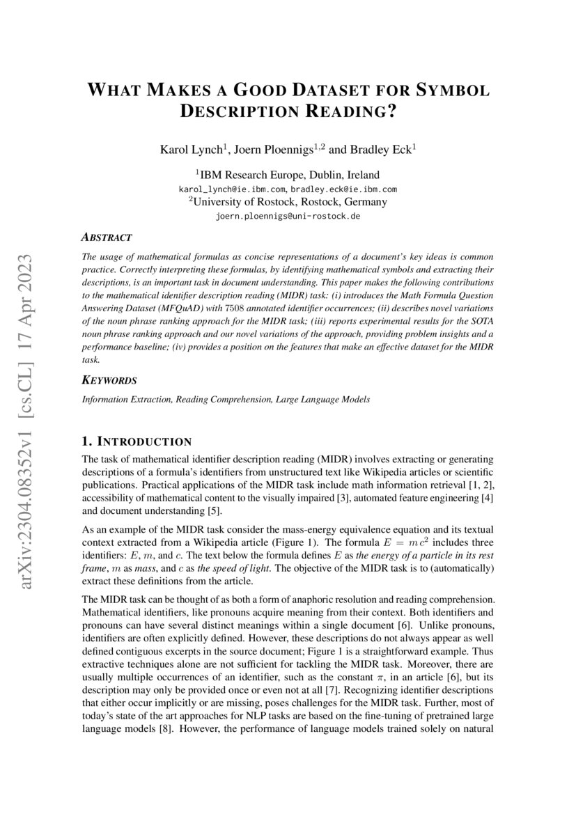 What Makes a Good Dataset for Symbol Description Reading? | DeepAI