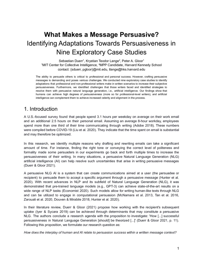 What Makes A Message Persuasive Identifying Adaptations Towards What Makes A Message Persuasive Identifying Adaptations Towards