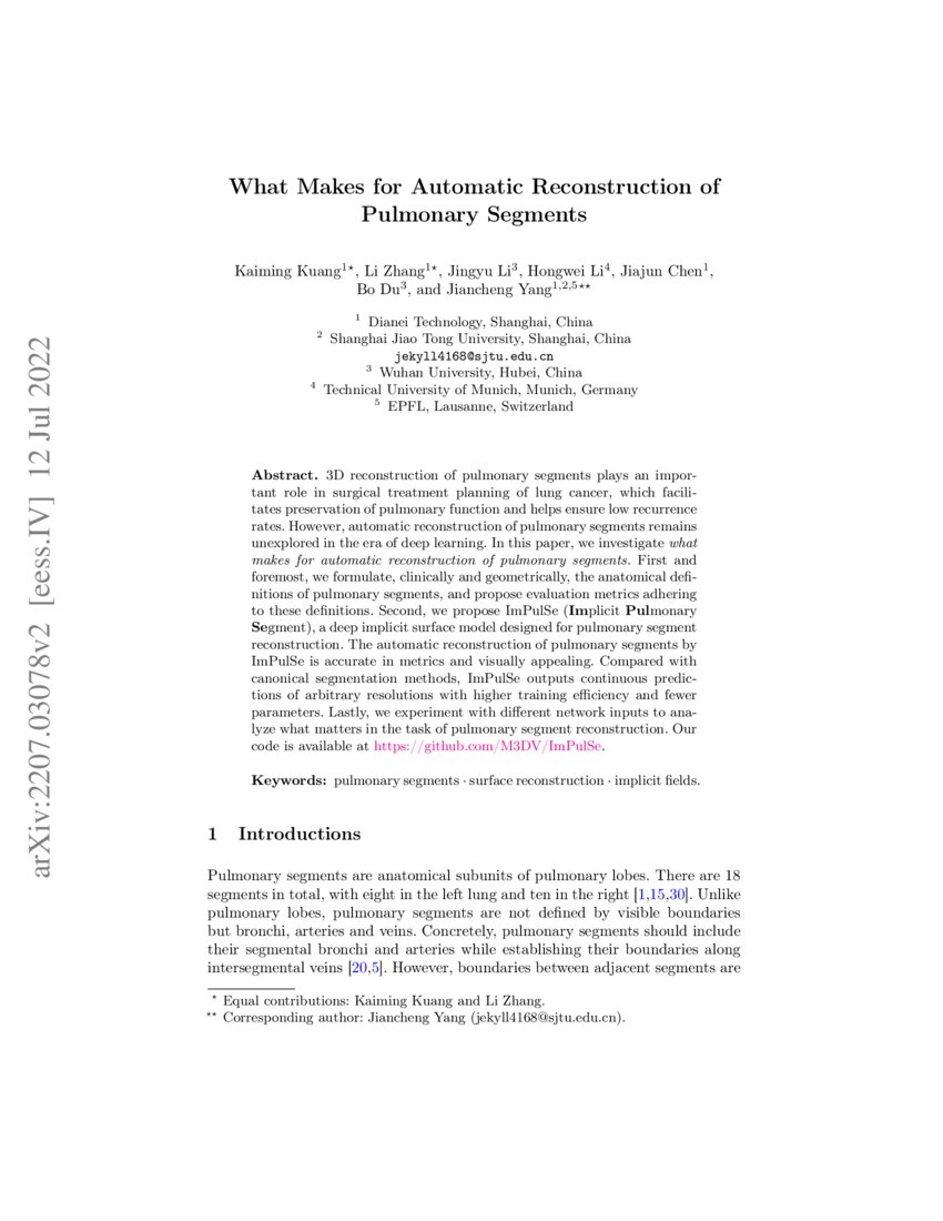 What Makes for Automatic Reconstruction of Pulmonary Segments | DeepAI