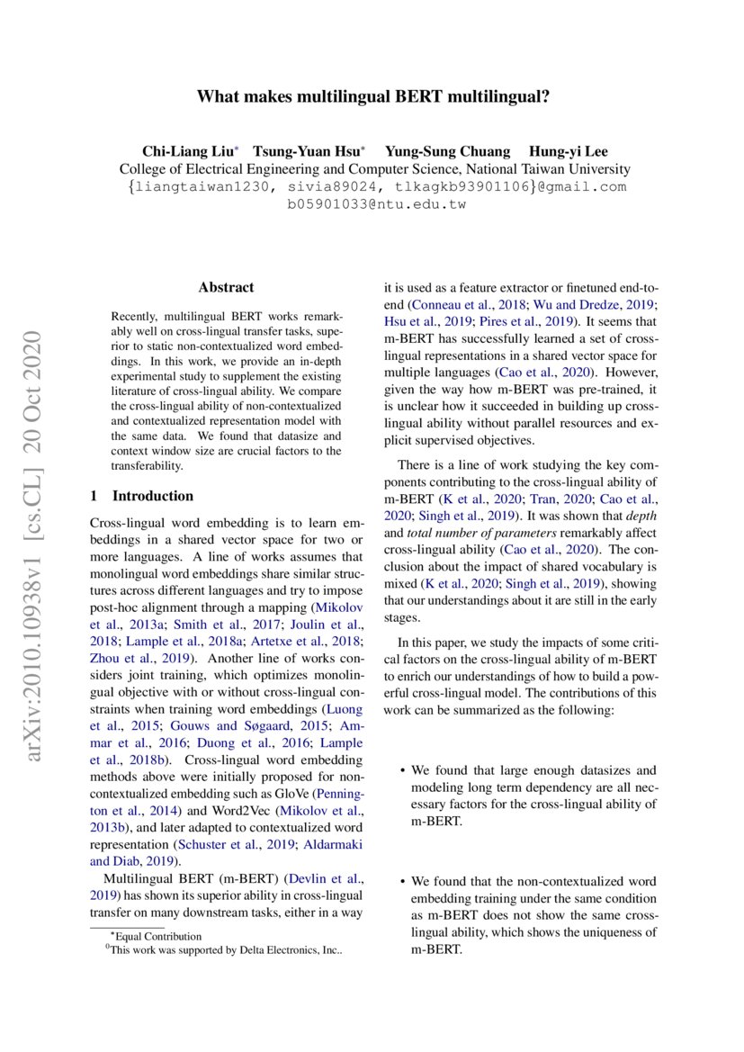 What makes multilingual BERT multilingual? | DeepAI