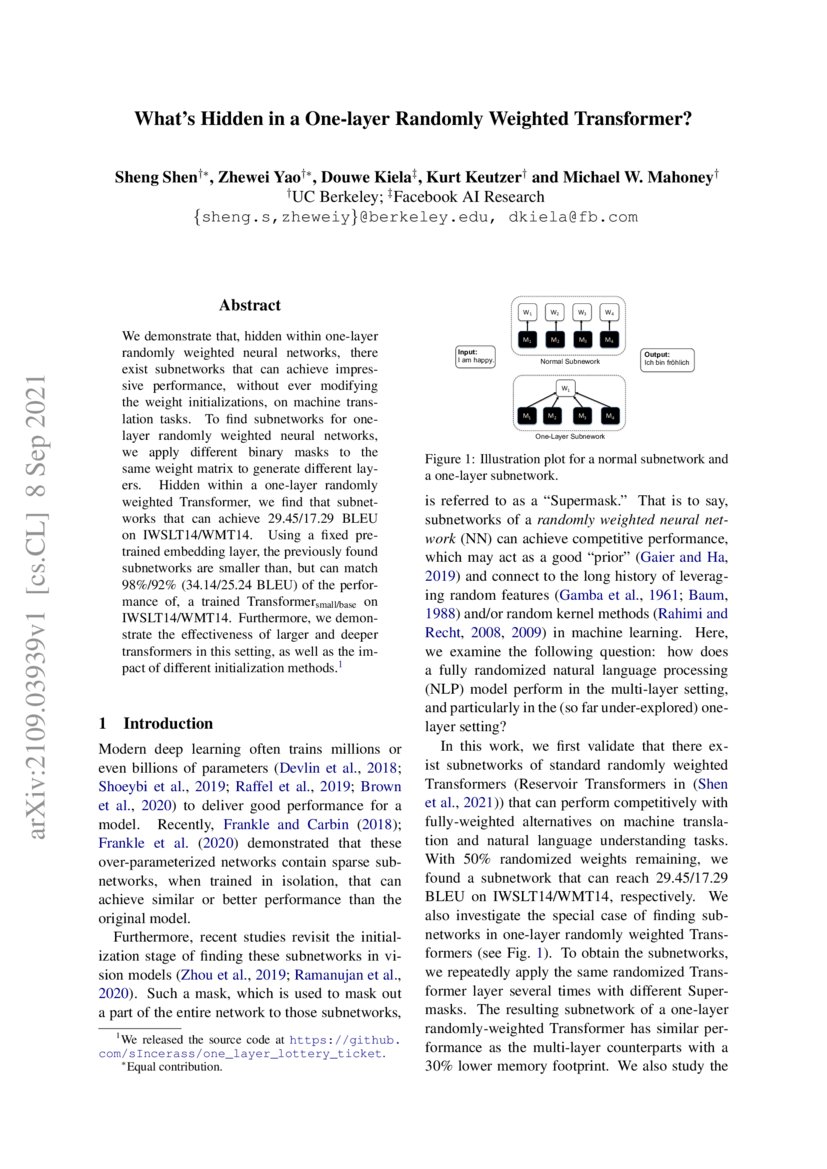 What's Hidden in a One-layer Randomly Weighted Transformer? | DeepAI