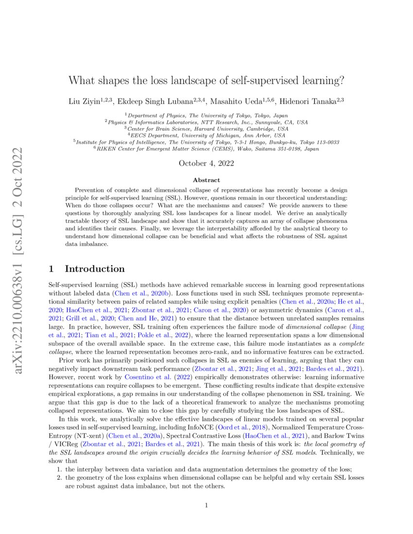 What shapes the loss landscape of self-supervised learning? | DeepAI