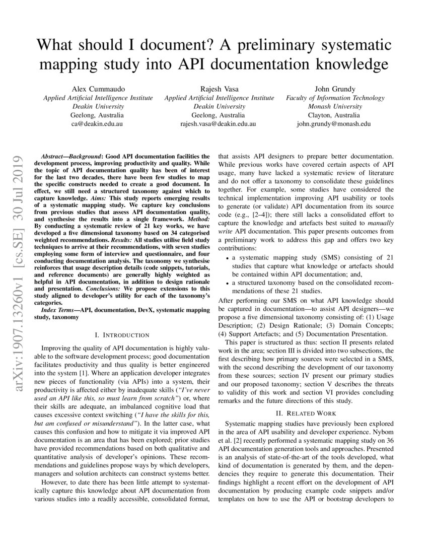 What should I document? A preliminary systematic mapping study into API documentation knowledge ...
