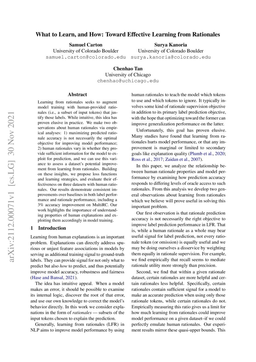 What to Learn, and How: Toward Effective Learning from Rationales | DeepAI