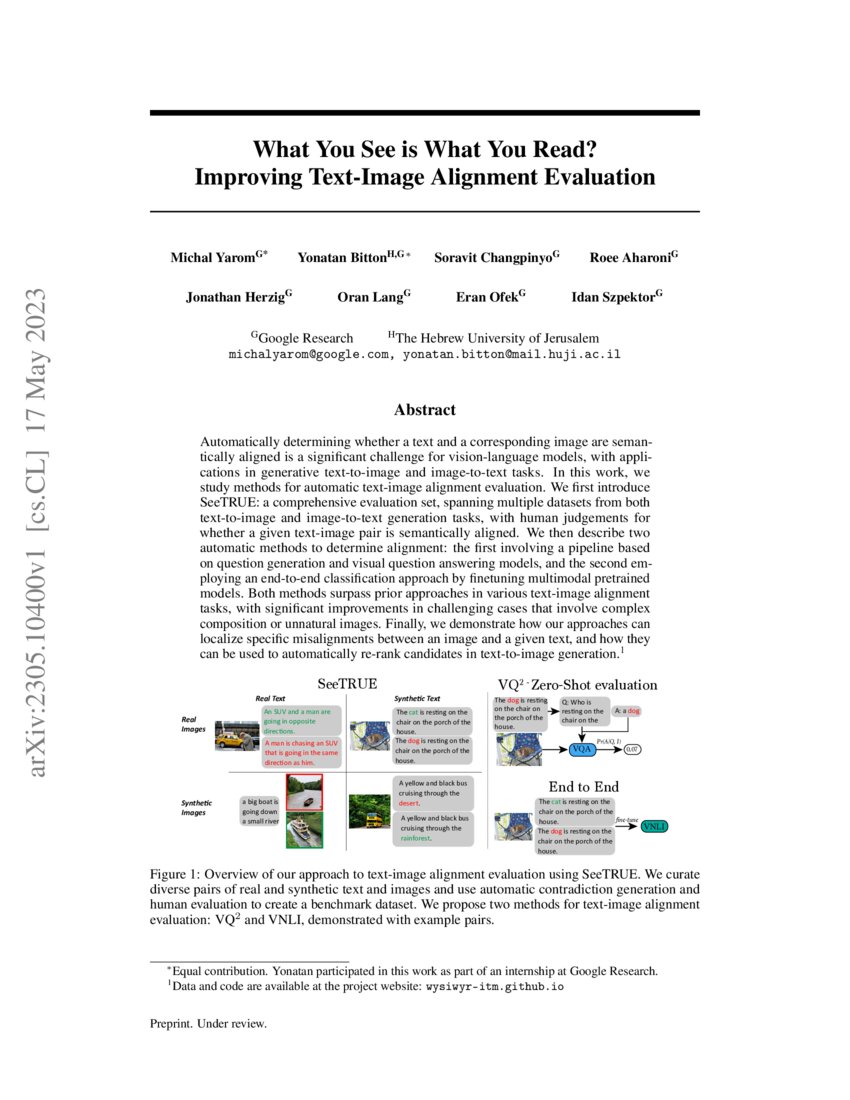 What You See is What You Read? Improving Text-Image Alignment Evaluation | DeepAI