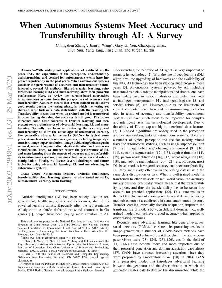 When Autonomous Systems Meet Accuracy And Transferability Through Ai A Survey Deepai