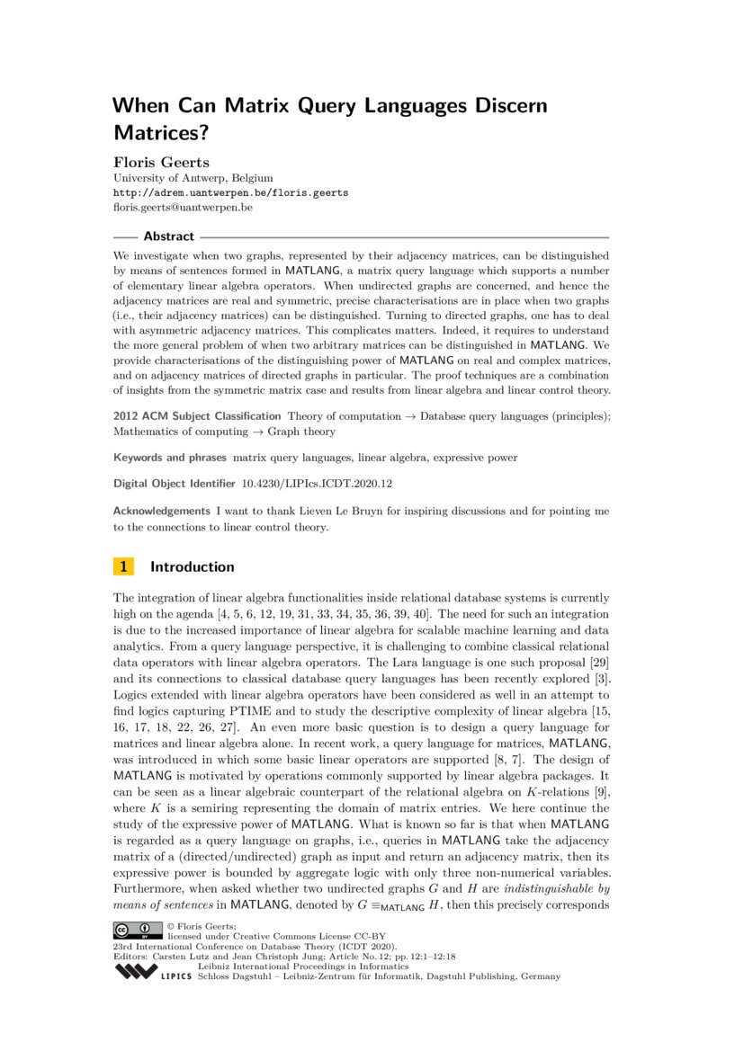 When Can Matrix Query Languages Discern Matrices? | DeepAI