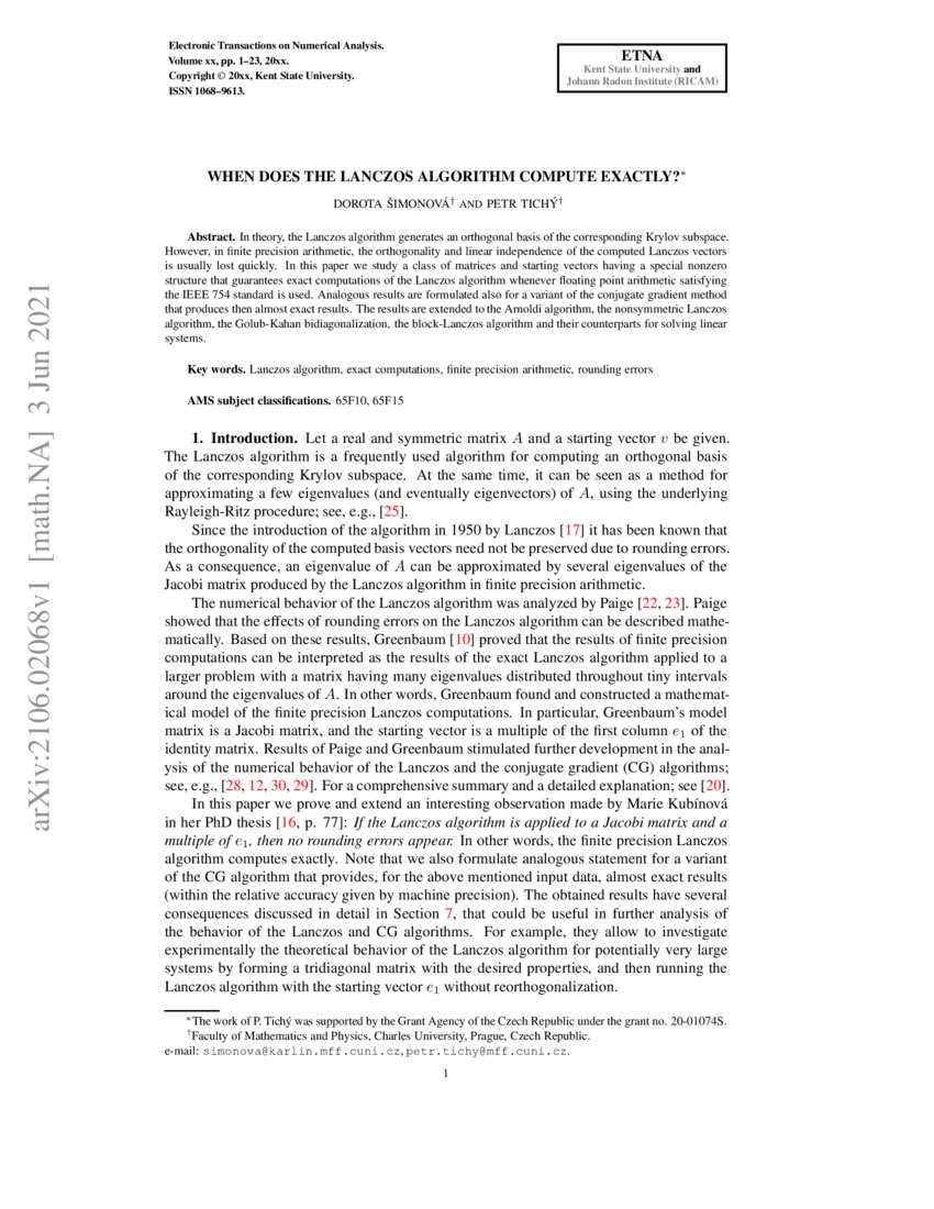 When does the Lanczos algorithm compute exactly? | DeepAI