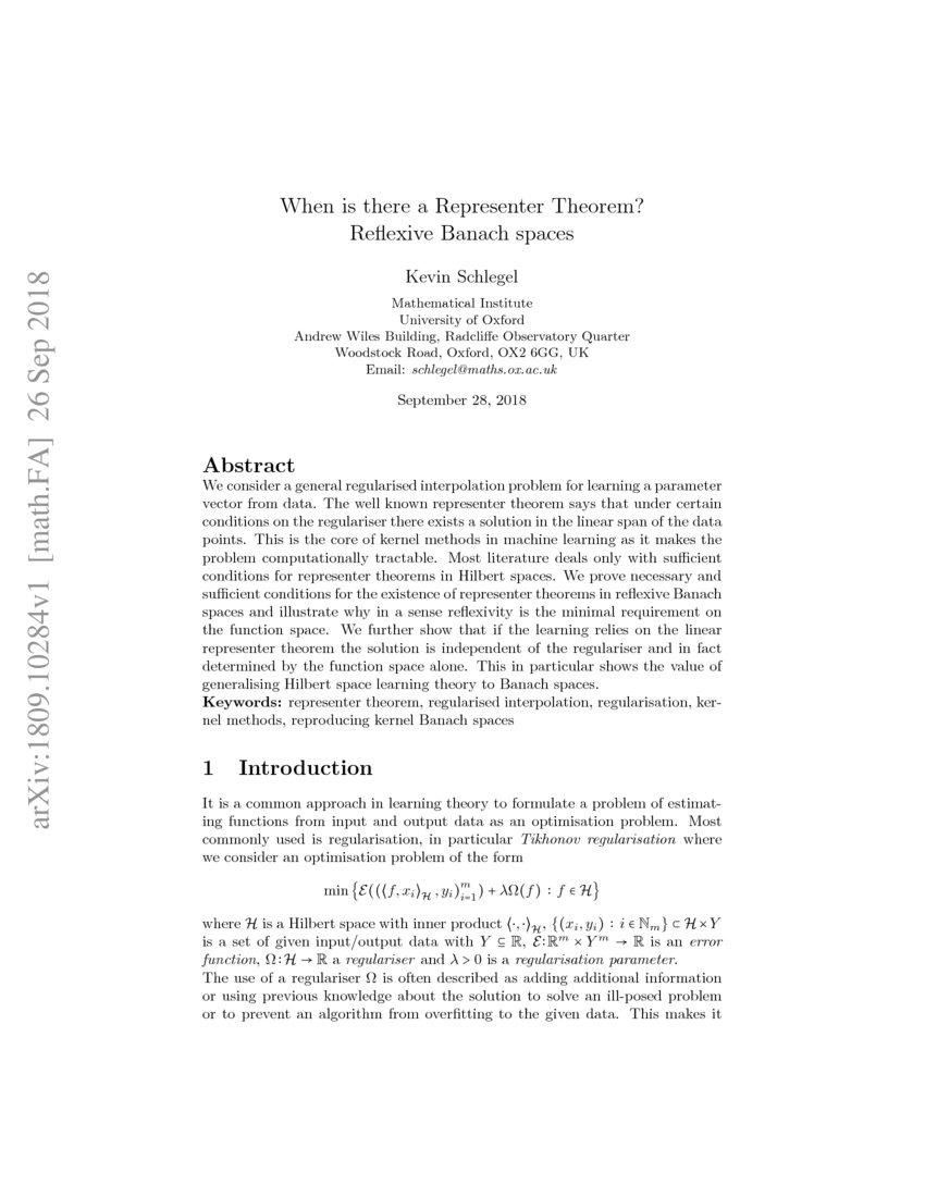 When is there a Representer Theorem? Reflexive Banach spaces | DeepAI
