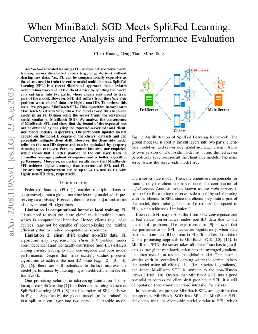When MiniBatch SGD Meets SplitFed Learning:Convergence Analysis and Performance Evaluation | DeepAI
