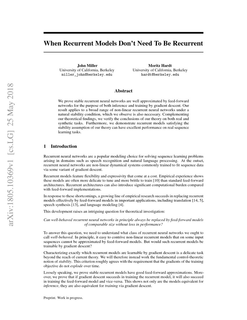 When Recurrent Models Don't Need To Be Recurrent | DeepAI