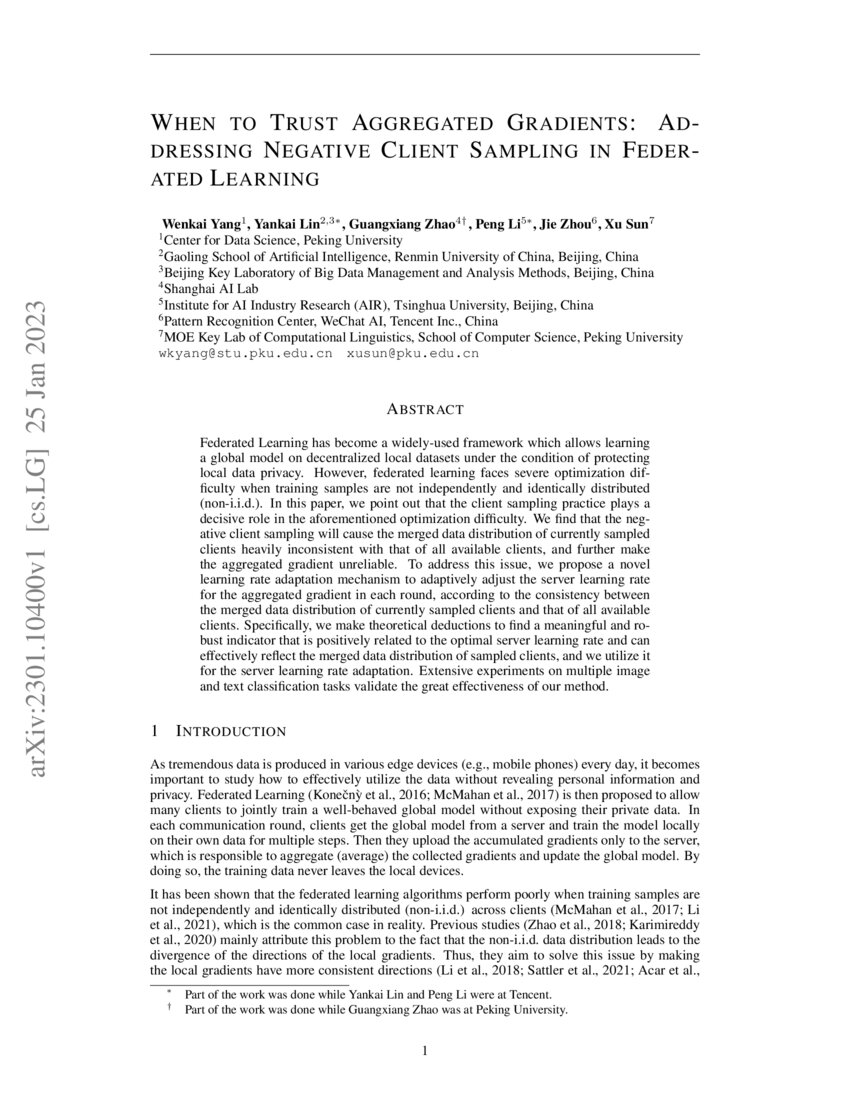 When to Trust Aggregated Gradients: Addressing Negative Client Sampling in Federated Learning ...