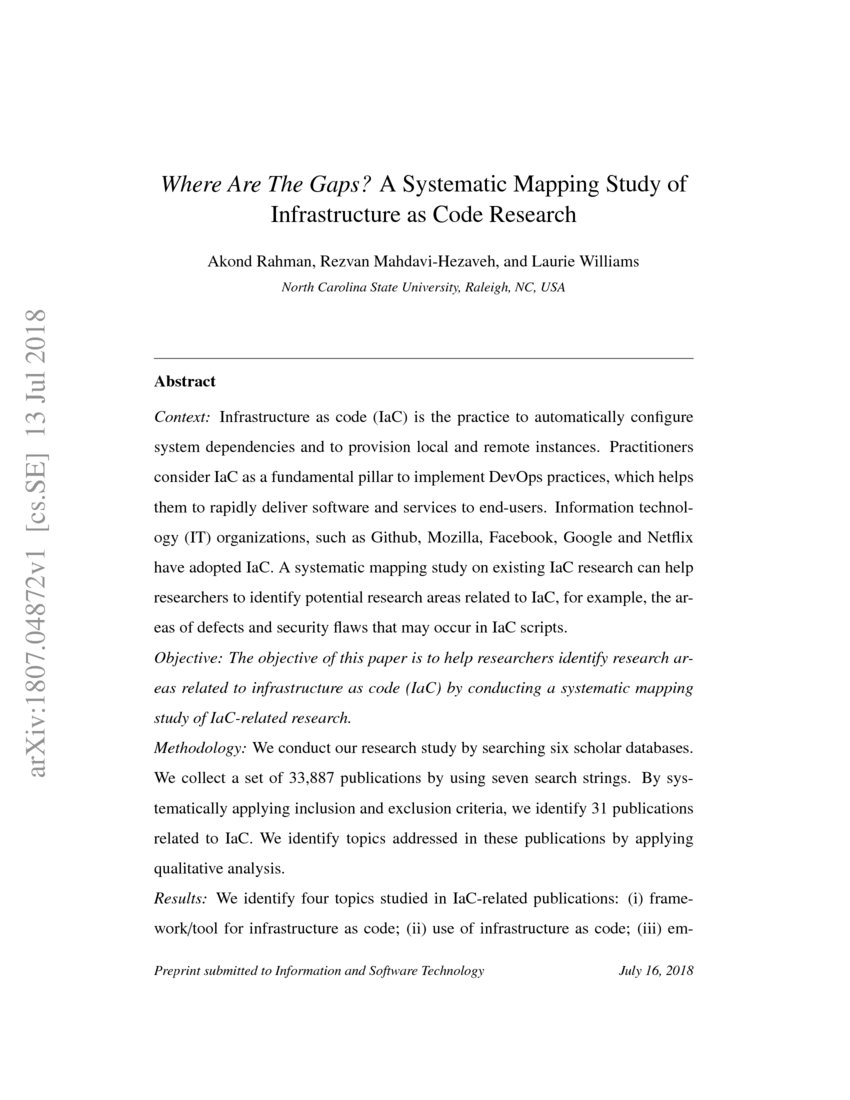 Where Are The Gaps? A Systematic Mapping Study of Infrastructure as Code Research | DeepAI