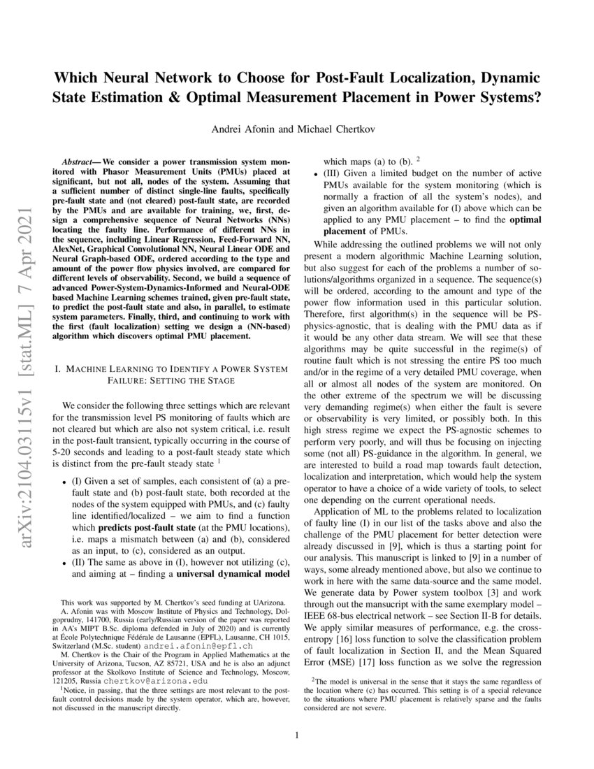 Which Neural Network To Choose For Post Fault Localization Dynamic State Estimation And Optimal