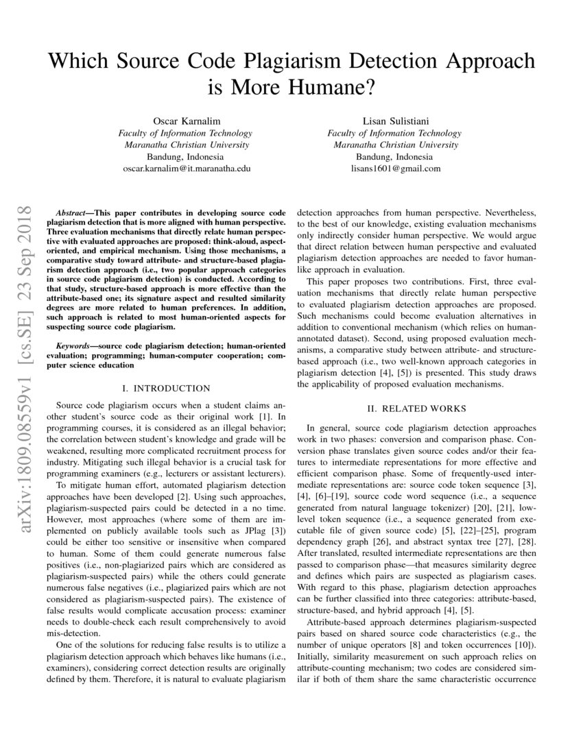Which Source Code Plagiarism Detection Approach Is More Humane Deepai 