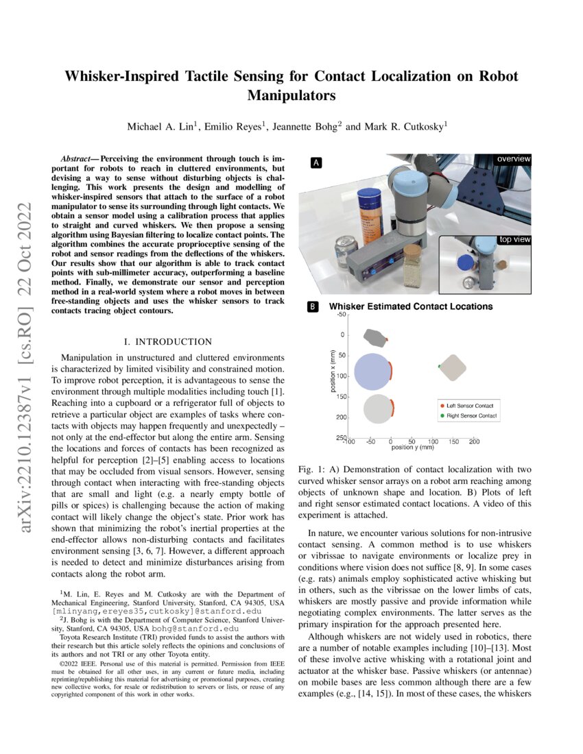 Whisker Inspired Tactile Sensing For Contact Localization On Robot Manipulators Deepai