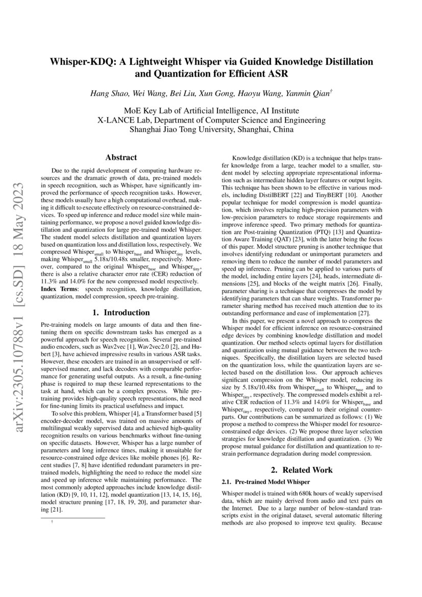 Whisper-KDQ: A Lightweight Whisper via Guided Knowledge Distillation ...