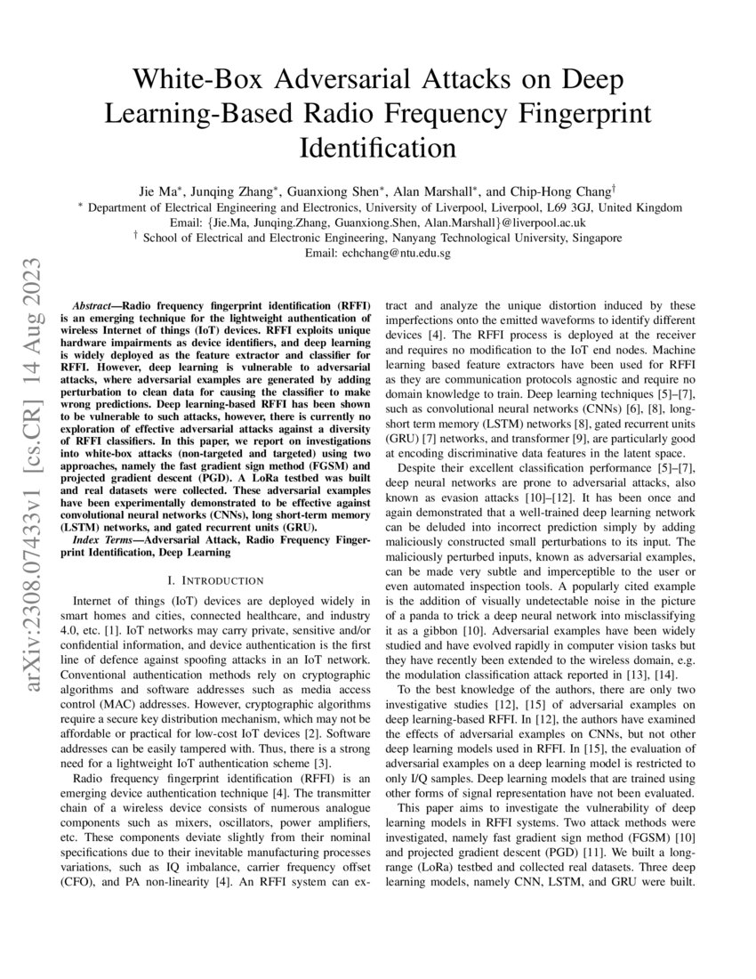 White-Box Adversarial Attacks on Deep Learning-Based Radio Frequency Fingerprint Identification ...