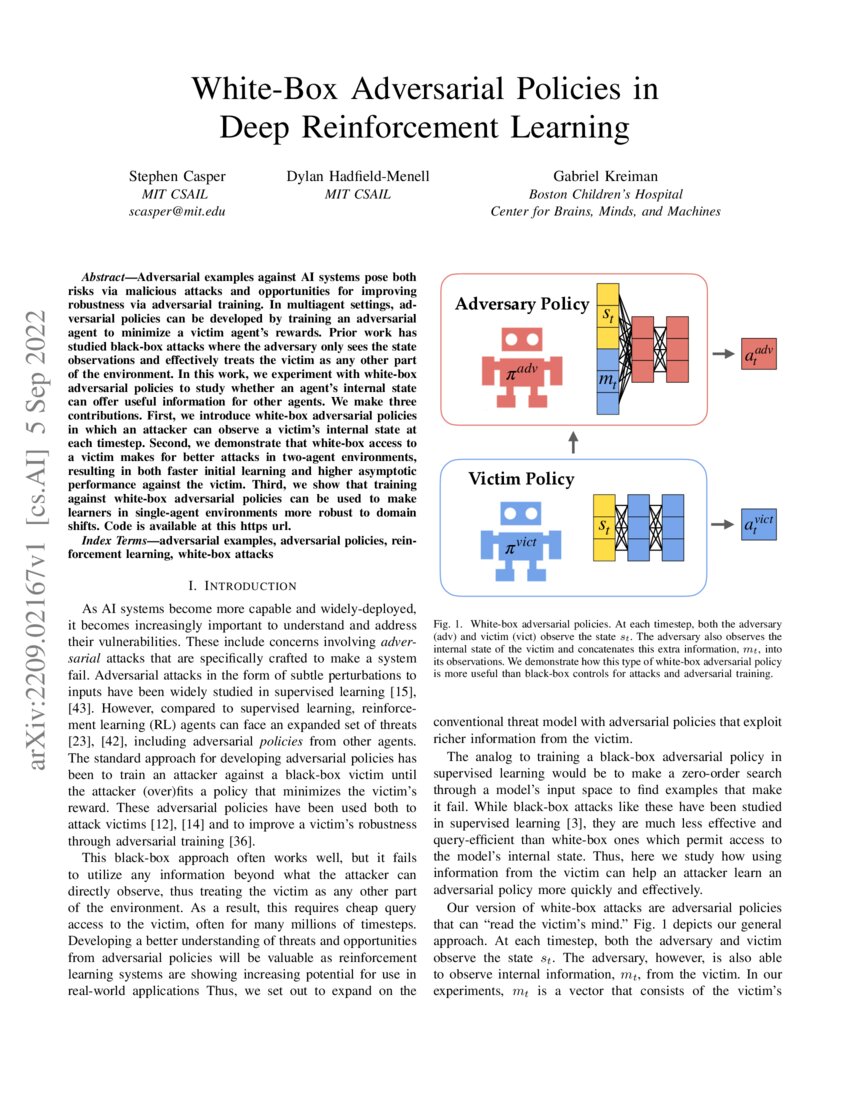 White-Box Adversarial Policies in Deep Reinforcement Learning | DeepAI
