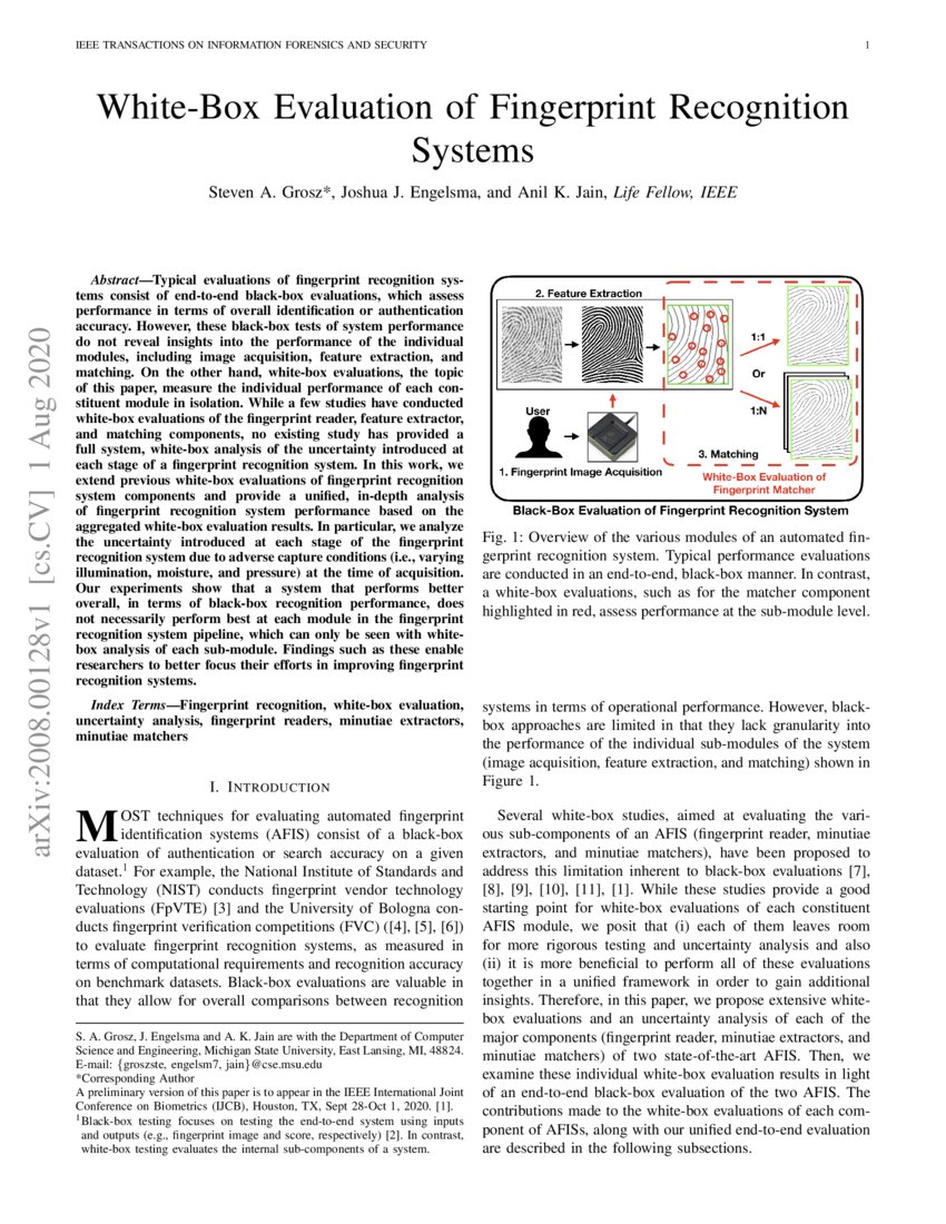 White-Box Evaluation of Fingerprint Recognition Systems | DeepAI